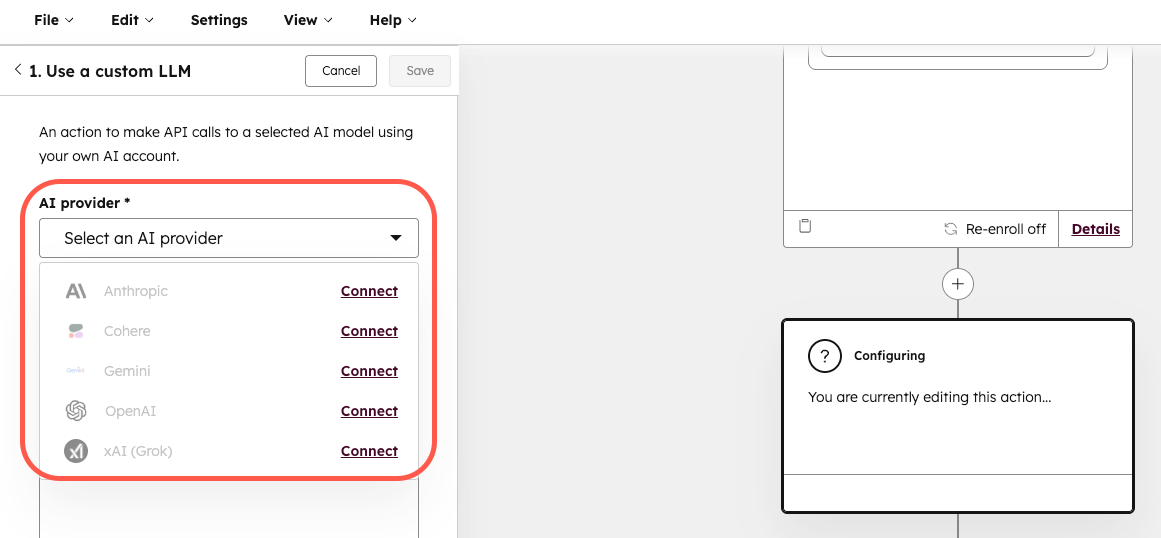 Create and use custom LLM workflow actions